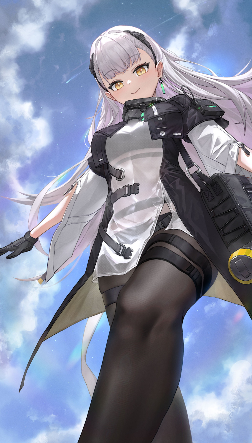 Safebooru - 1girl absurdres ak-alfa (girls' frontline) bag black gloves black pants earrings ...