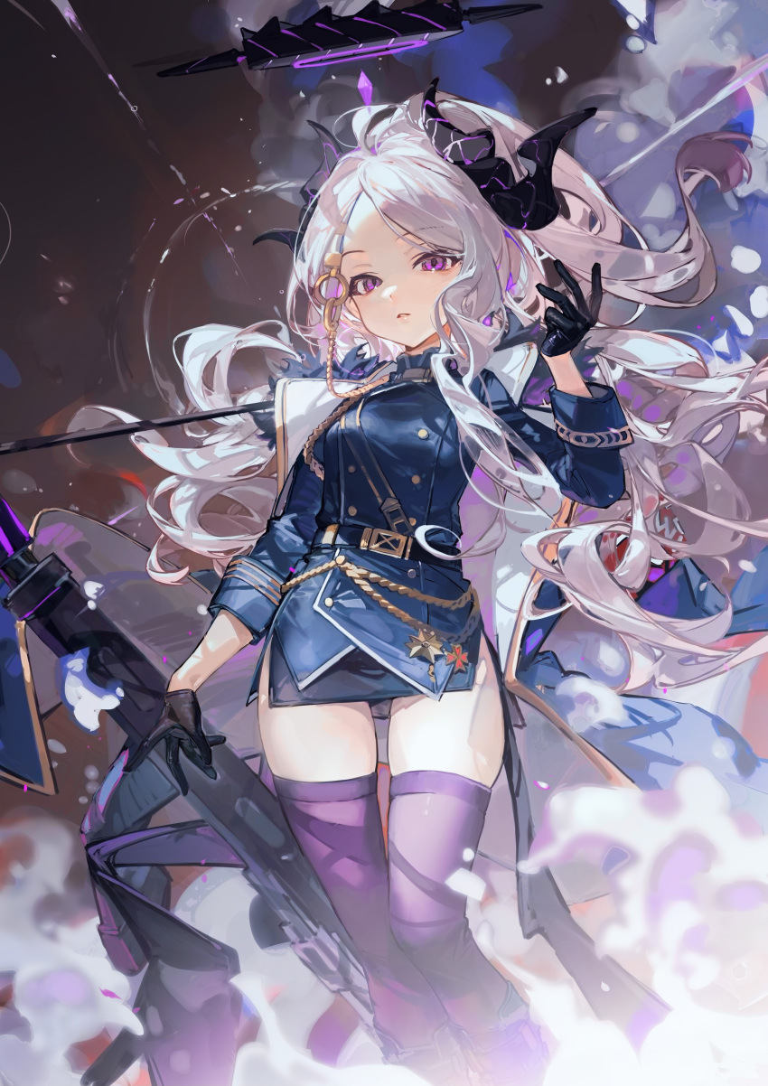 Safebooru - 1girl absurdres ahoge arm up belt black belt black gloves black skirt blue archive ...