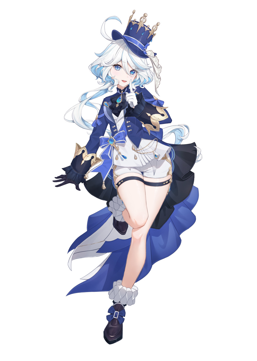 Safebooru - 1girl absurdres ahoge ascot black gloves blue eyes blue gemstone blue hair blue ...