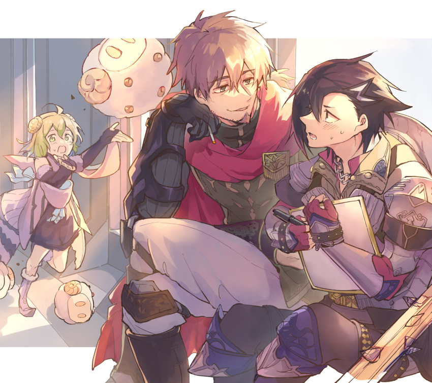 Safebooru - 3boys apollo (fate) armor black footwear black hair blush ...