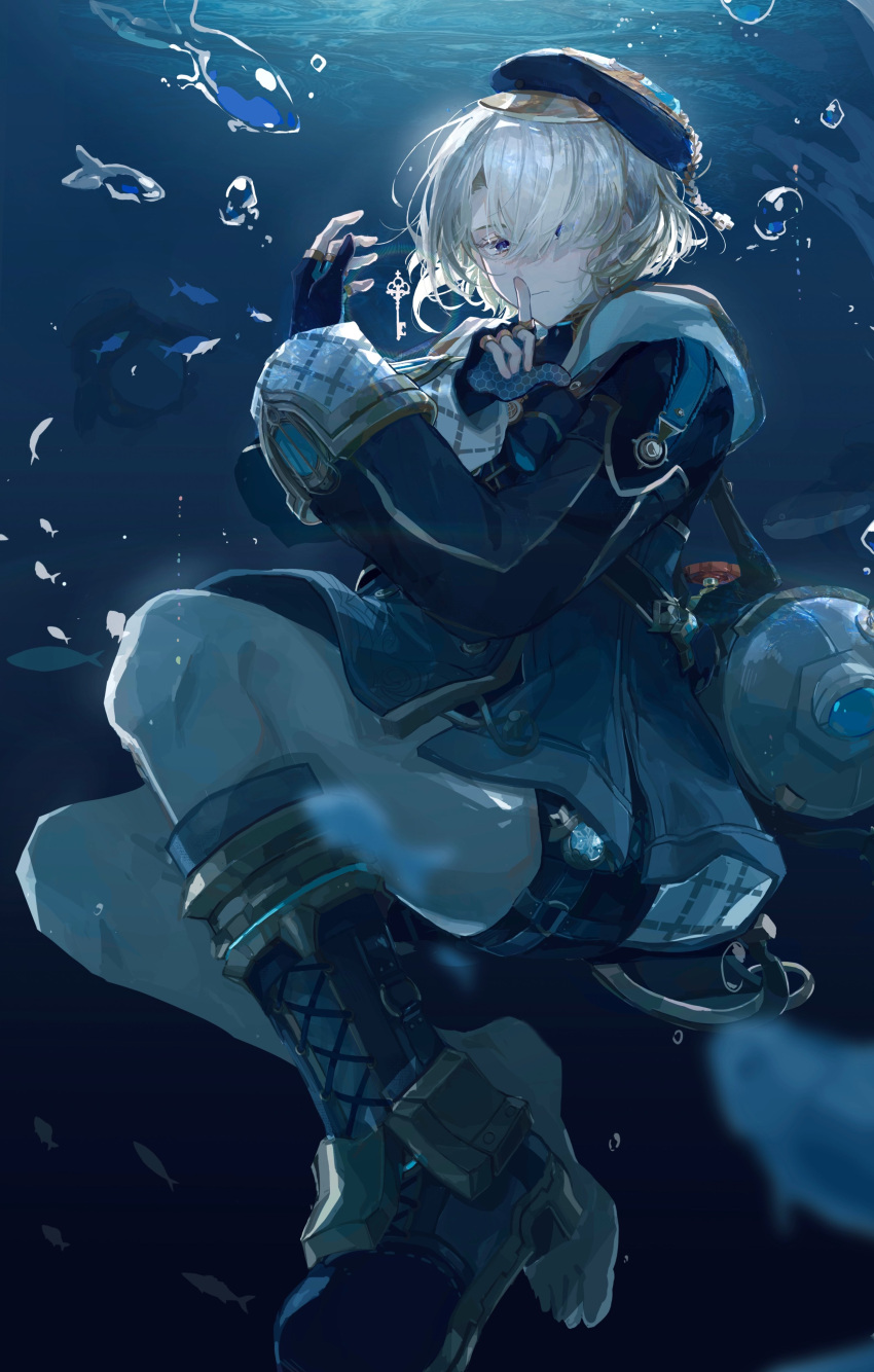 Safebooru - 1boy absurdres androgynous beret black footwear black gloves black shorts blonde ...