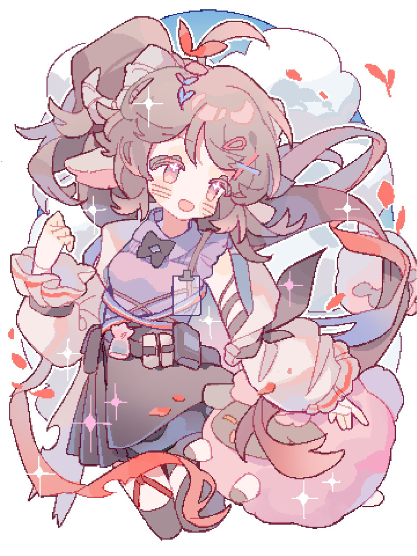 Safebooru - 1girl ahoge animal ears arknights belt black skirt black thighhighs blue sky blush ...