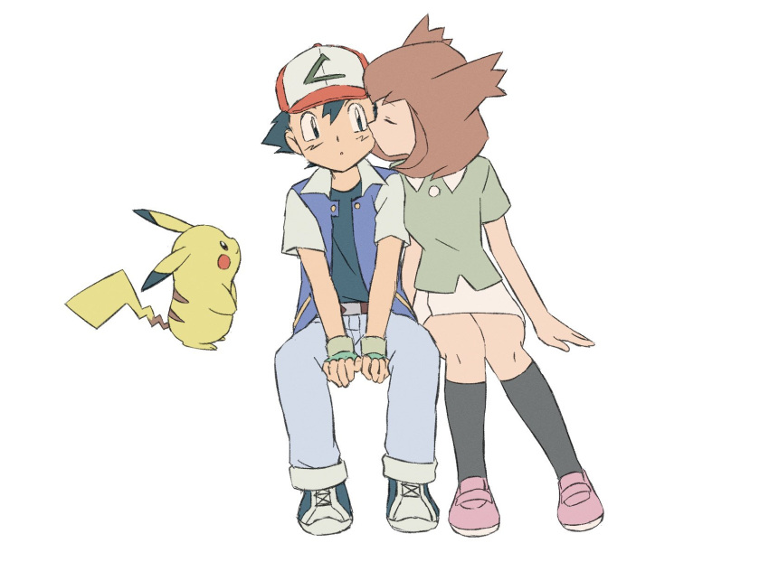 Safebooru - 1boy 1girl ash ketchum belt belt buckle bianca (pokemon heroes) black eyes black ...