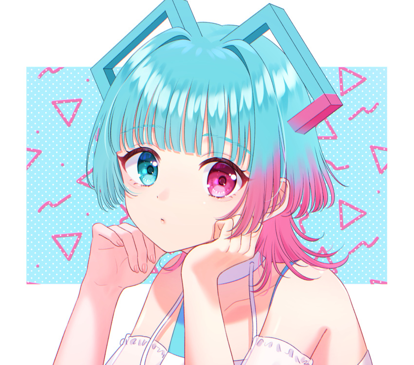 Safebooru - 1girl aisuu (voisona) blue eyes blue hair choker gradient hair heterochromia highres ...