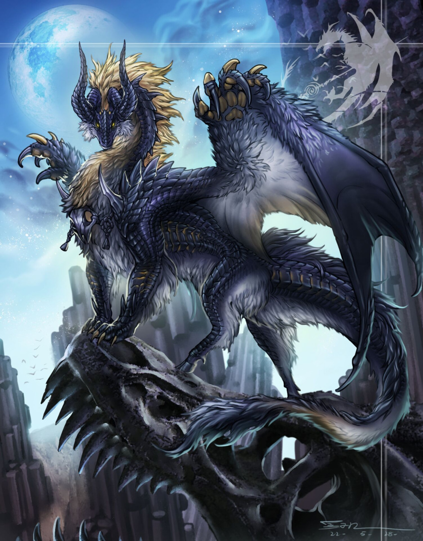 Safebooru - blue sky claws dragon dragon horns fantasy heizigui highres ...