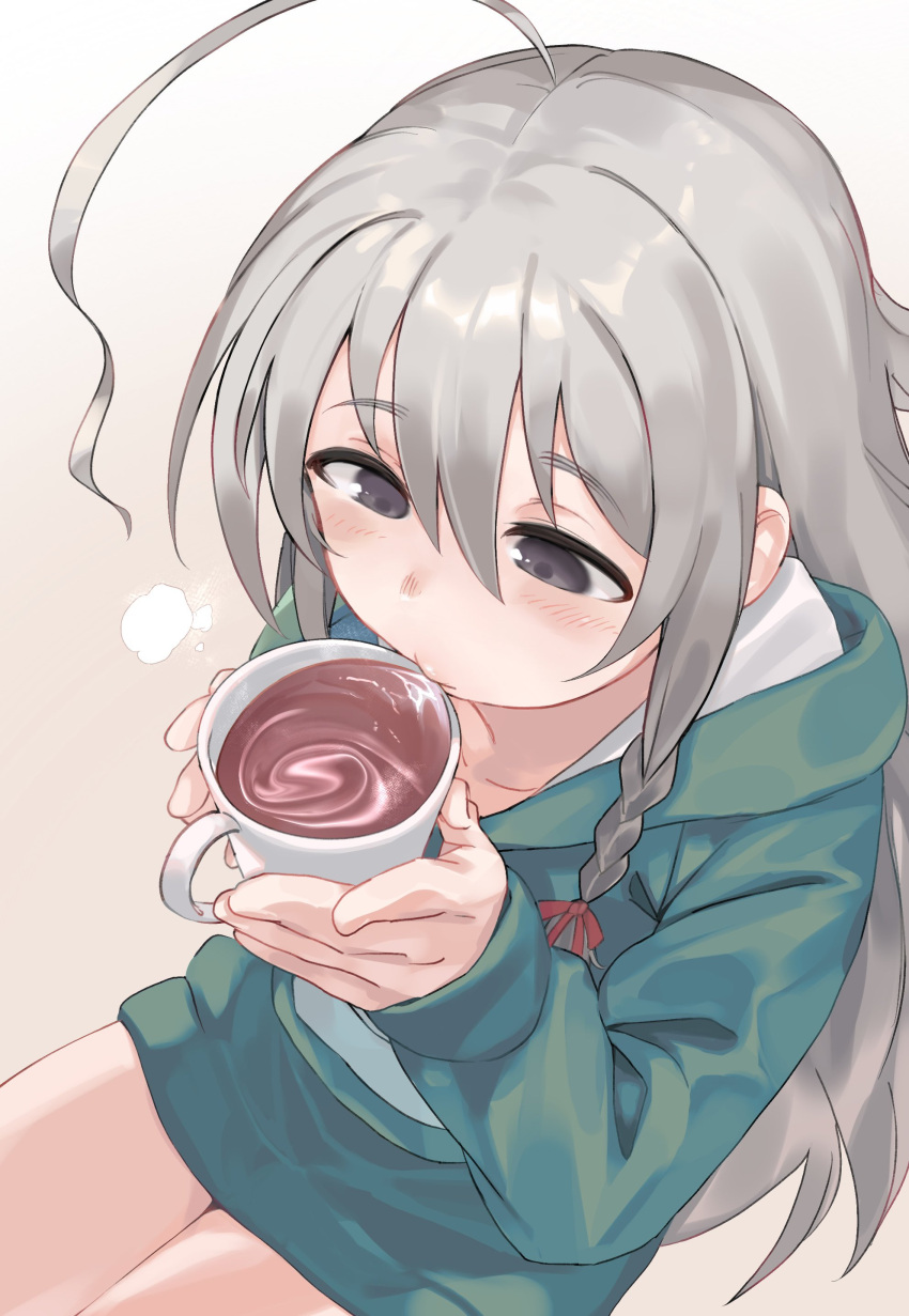 Safebooru - 1girl absurdres ahoge blush braid collarbone cup drinking ...