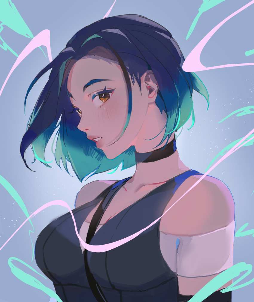 Safebooru 1girl Absurdres Bare Shoulders Black Choker Blue Hair Bob 0245