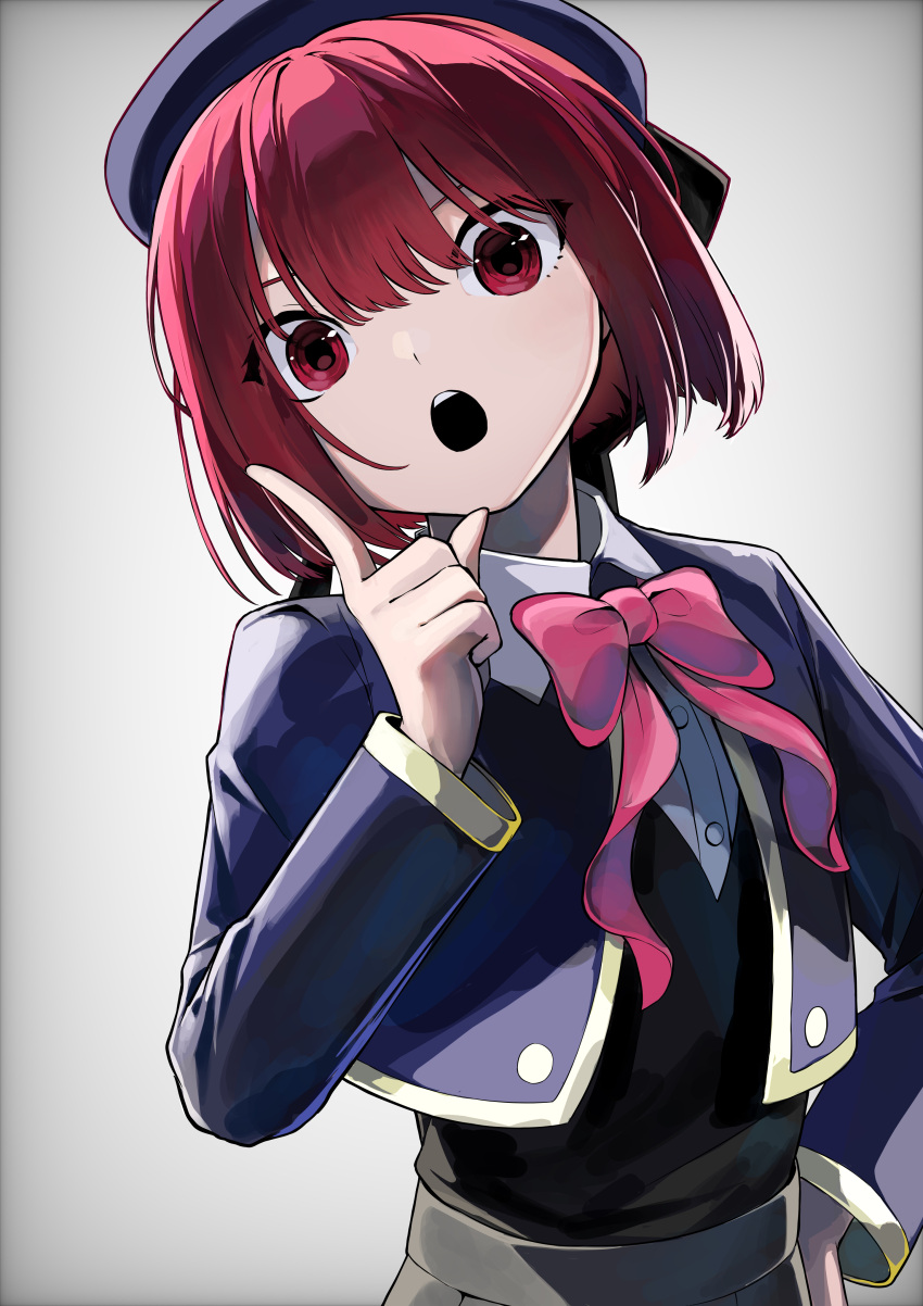 Safebooru - 1girl absurdres arima kana beret blue headwear blue jacket bob cut grey background ...