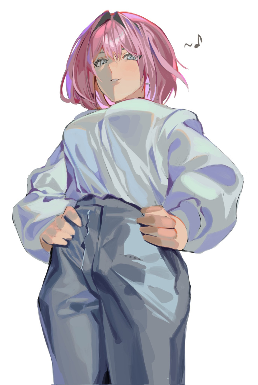 Safebooru - 1girl denim grey eyes hair between eyes hands on own hips ...