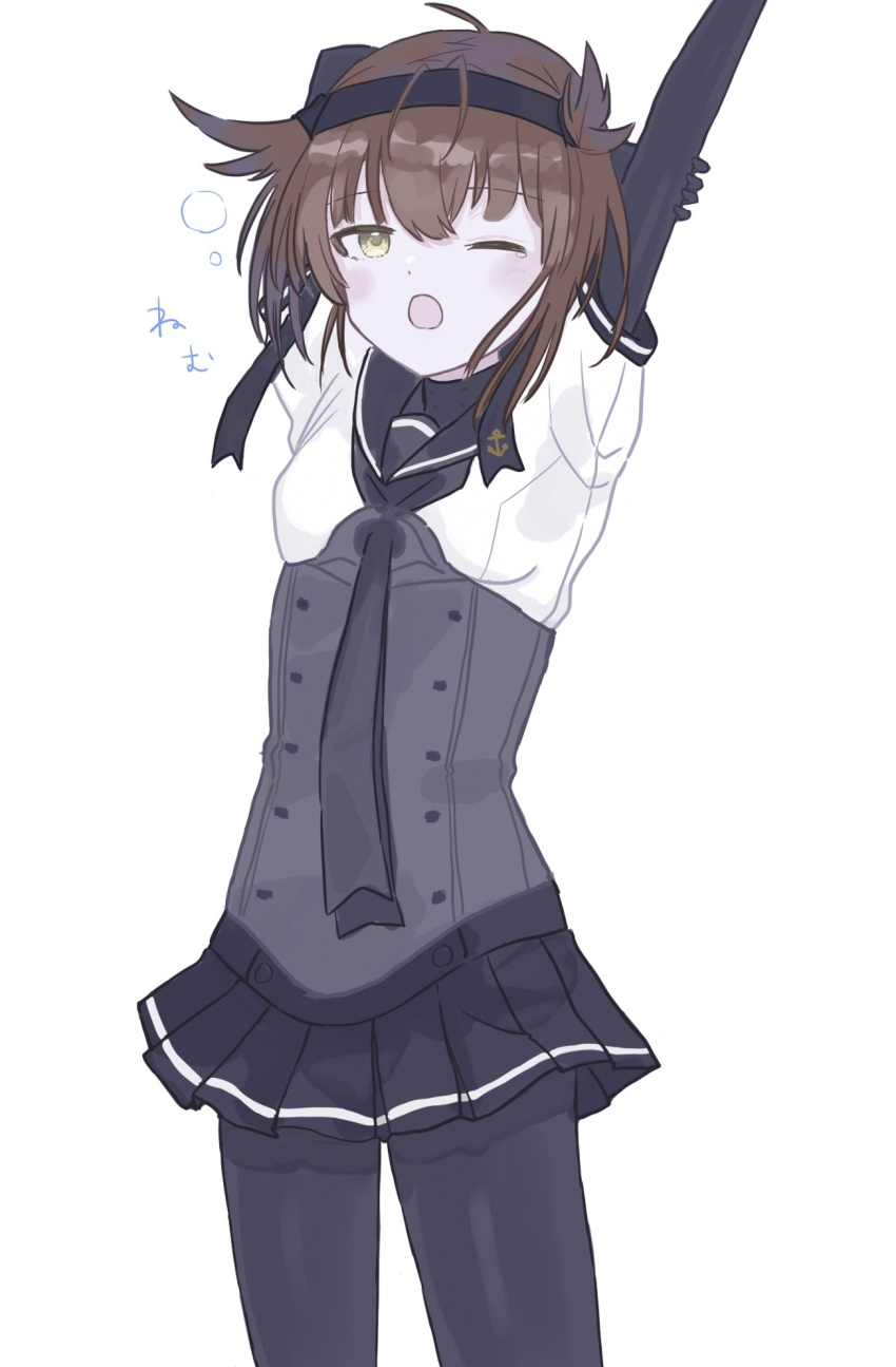 Safebooru - 1girl anchor symbol arms up black bodysuit black necktie black sailor collar black ...