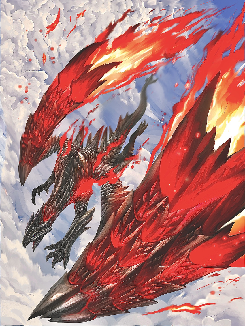 Safebooru - absurdres claws clouds cloudy sky dragon fire highres ...