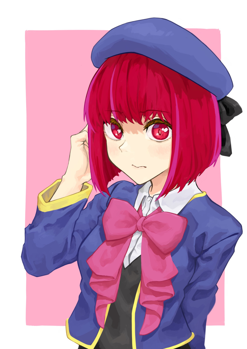 Safebooru - 1girl absurdres arima kana beret blue headwear blue jacket bob cut closed mouth hand ...