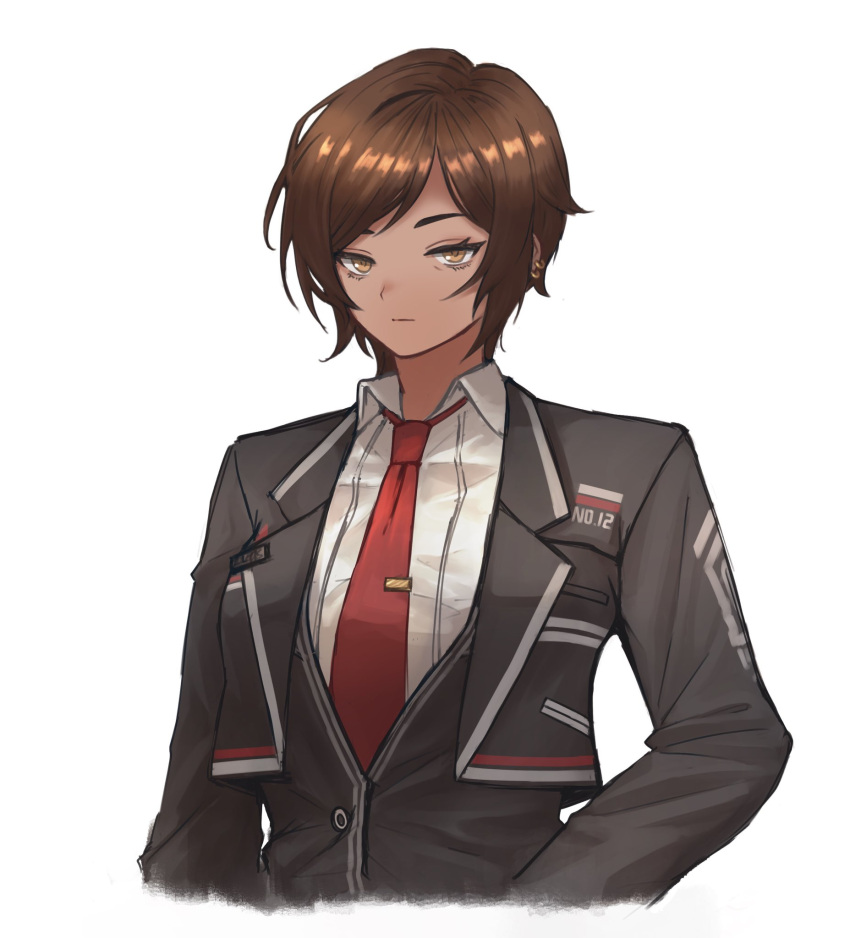 Safebooru - 1girl black jacket black vest brown eyes brown hair closed ...