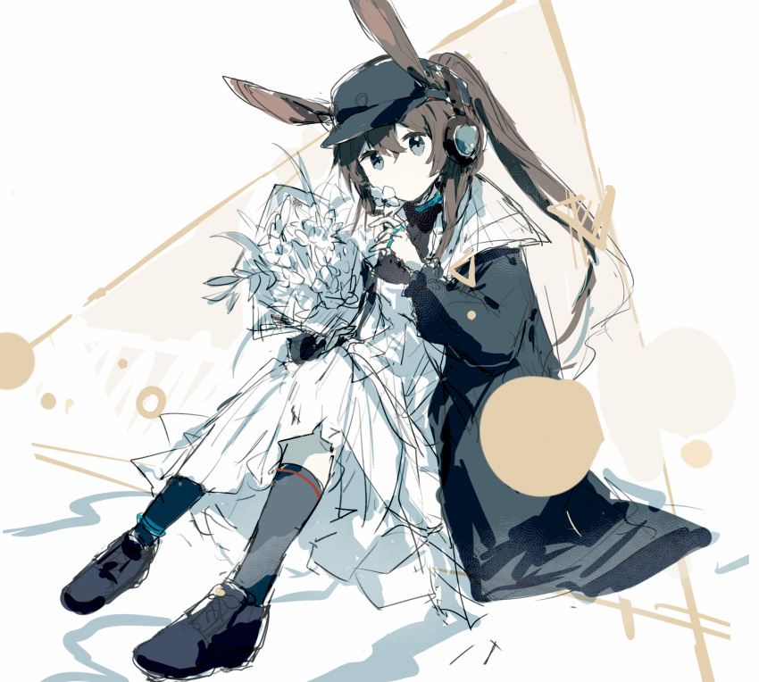 Safebooru - 1girl amiya (arknights) arknights baseball cap black footwear black headwear black ...