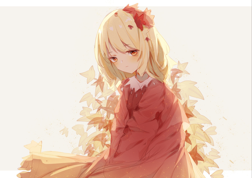 Safebooru 1girl Aki Shizuha Autumn Leaves Blonde Hair Blush Closed 8672