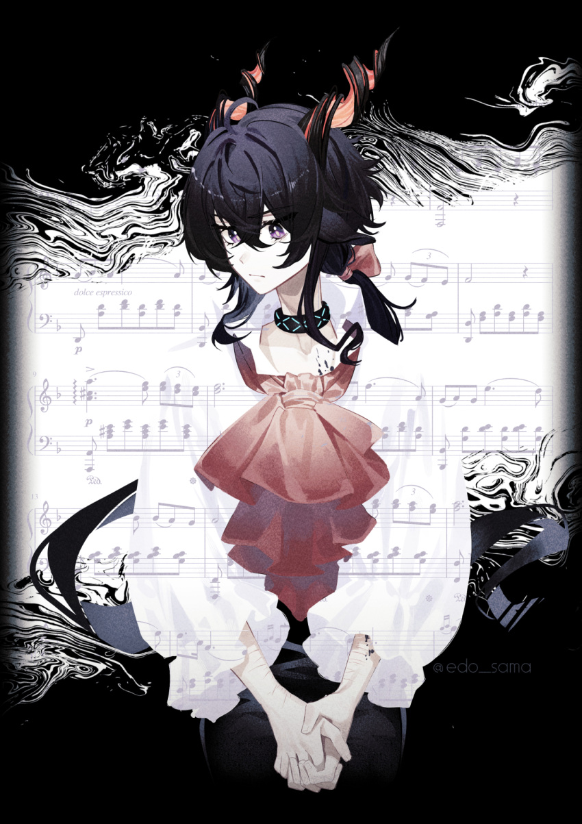 Safebooru - 1boy arknights bishounen black hair blouse choker cowboy shot edo-sama goat boy goat ...