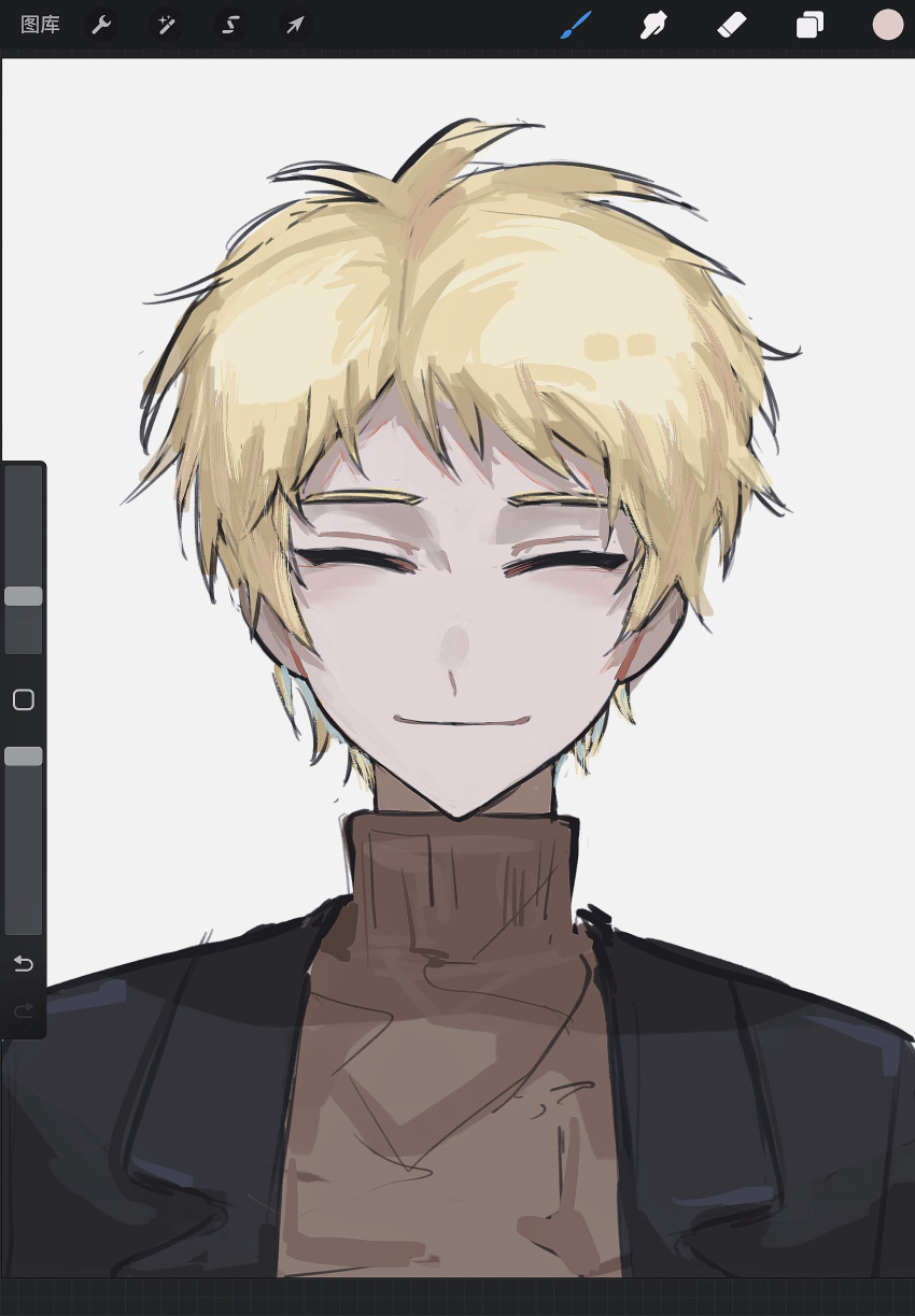 Safebooru - 1boy ark.a art program in frame atou haruki black jacket blonde hair brown sweater ...