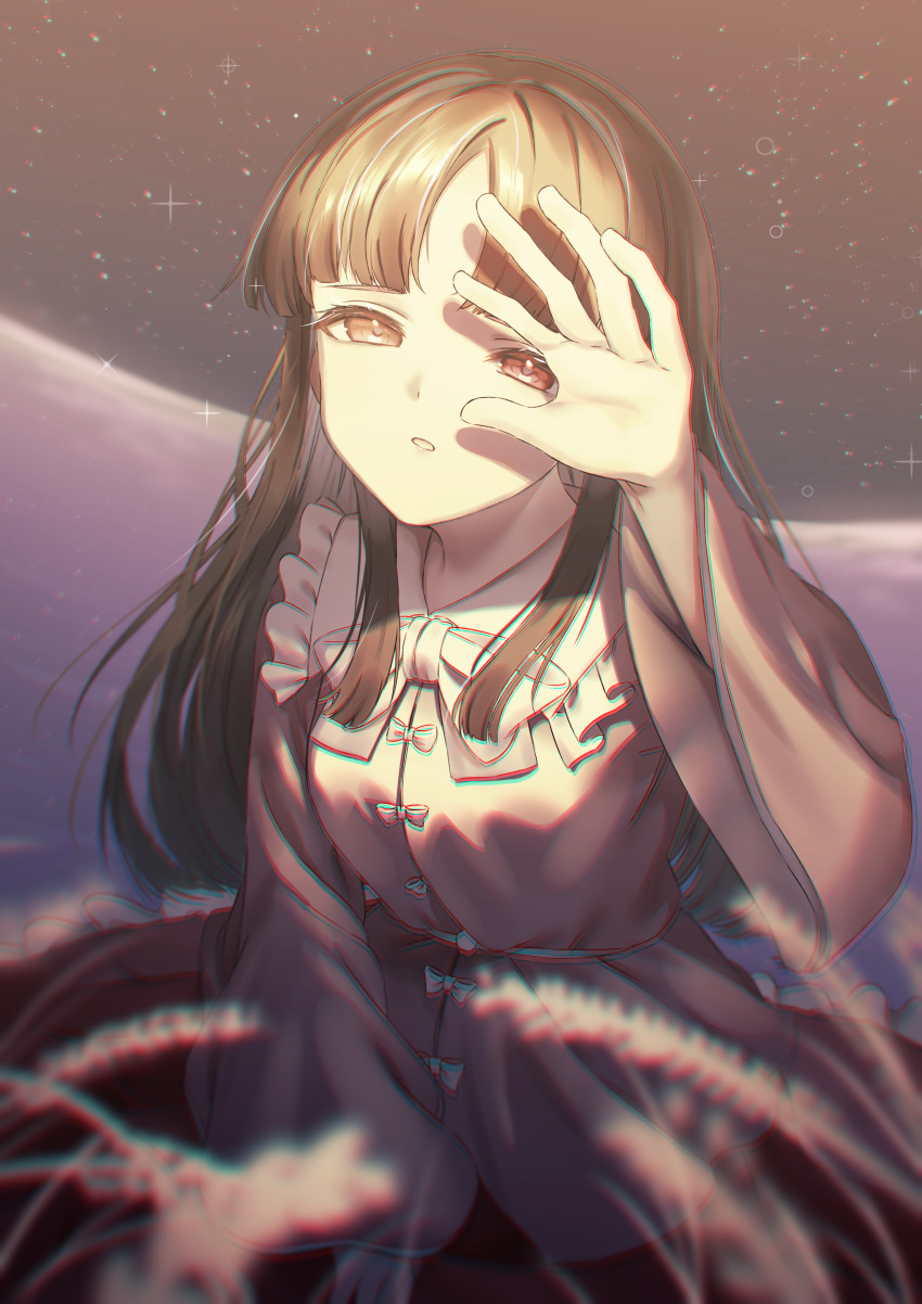 Safebooru - 1girl absurdres black hair brown eyes collared shirt frilled shirt collar frills ...