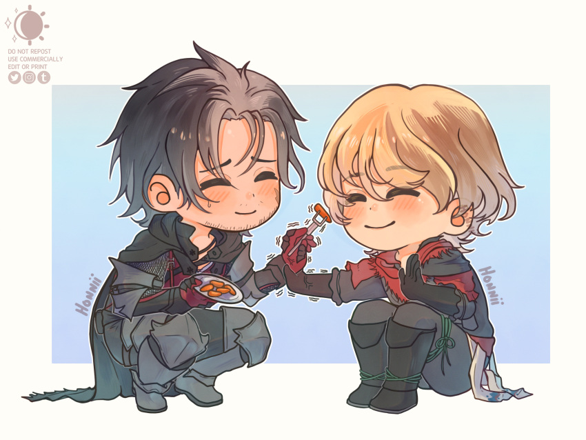 Safebooru - 2boys armor armored legwear black hair blonde hair brothers ...