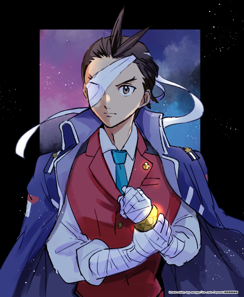 Safebooru - 1boy absurdres ace attorney airagency1005 antenna hair apollo justice bandaged arm ...