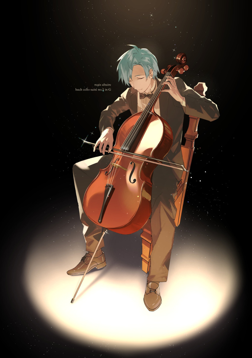 Safebooru - 1boy absurdres alternate costume black background black bow black bowtie black ...