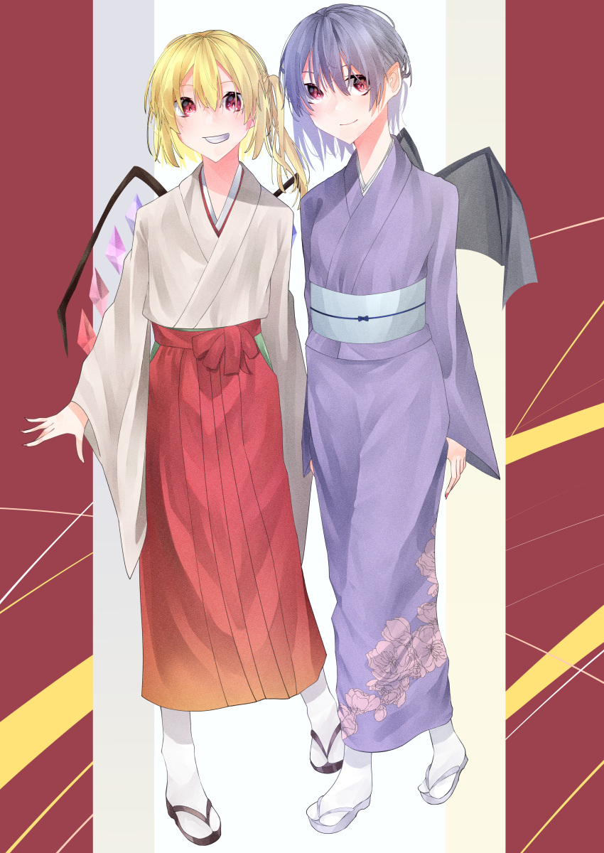 Safebooru - 2girls absurdres alternate costume alternate hairstyle bat wings black wings closed ...