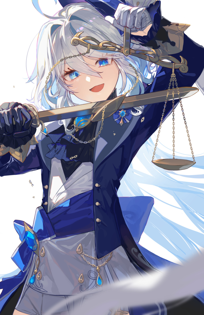 Safebooru - 1girl ahoge ascot black gloves blue eyes blue hair blue headwear blue jacket furina ...