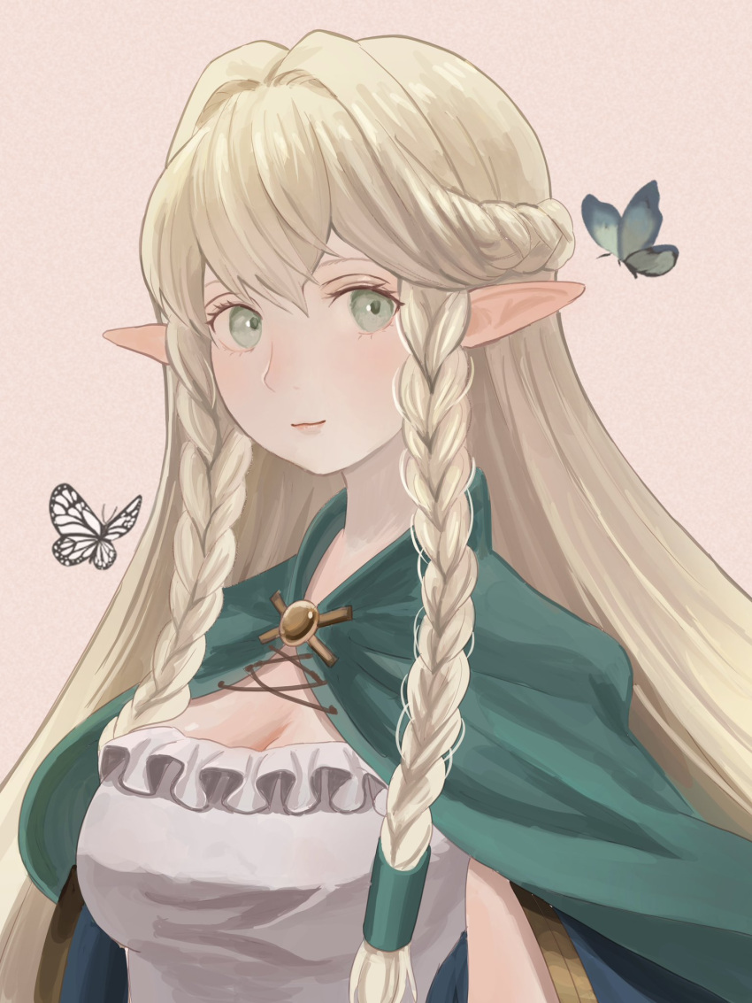 Safebooru - 1girl blonde hair blue butterfly blue cape braid breasts ...