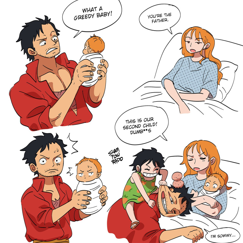 Safebooru - ^^^ aged up baby beard stubble bed black hair carrying ...