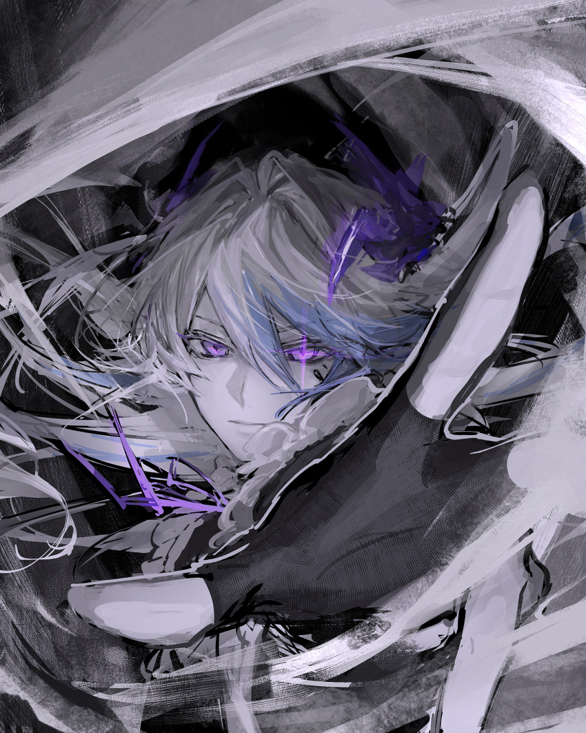 Safebooru - 1boy absurdres arknights black gloves blue hair fingerless gloves gloves grey hair ...