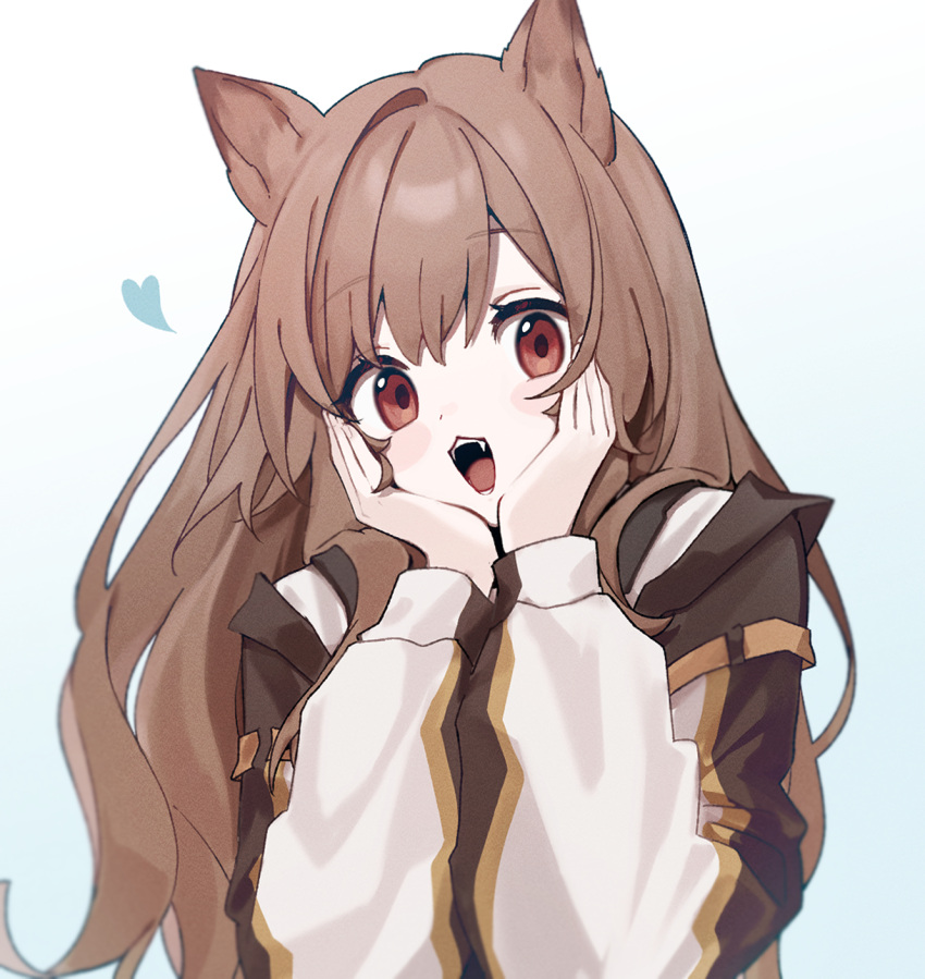 Safebooru - 1girl animal ears arknights blush brown hair ceobe (arknights) dog ears fangs hands ...