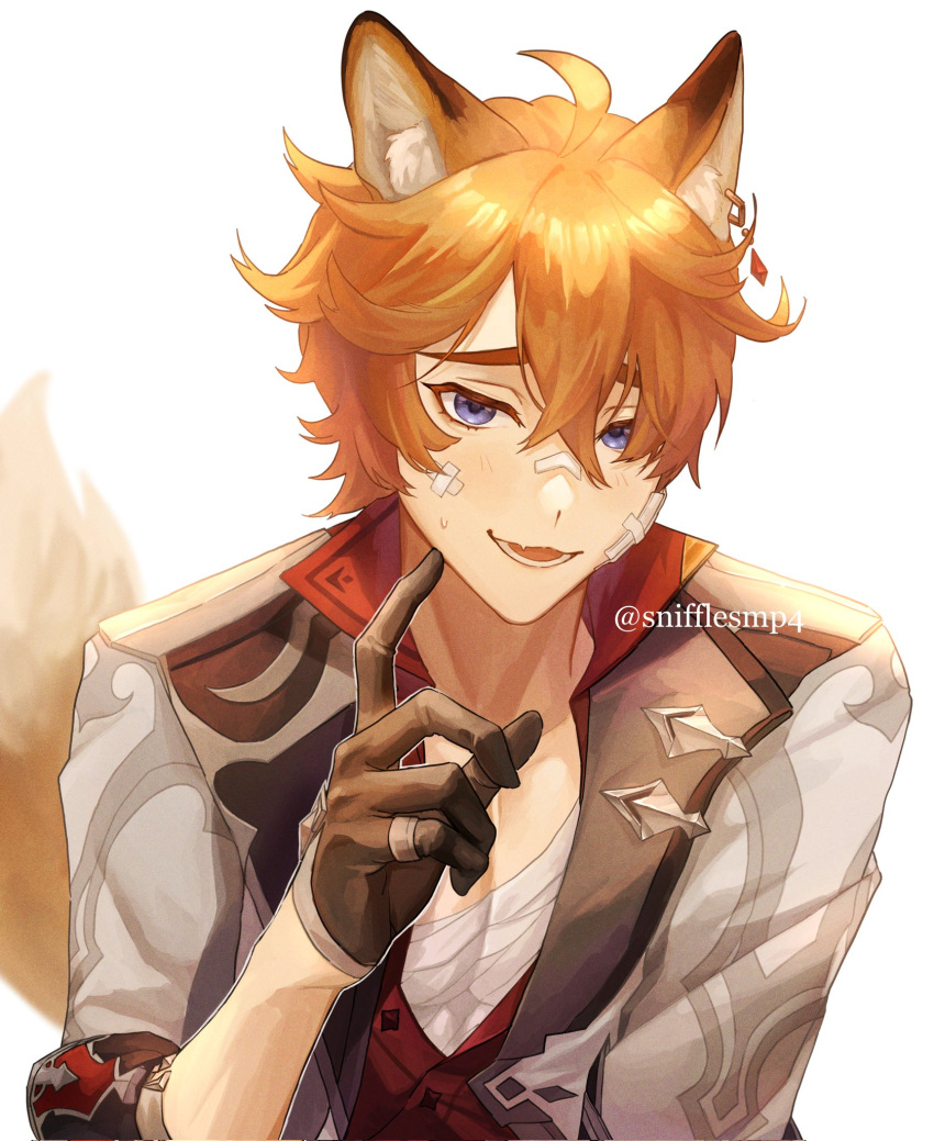 Safebooru - 1boy ahoge animal ear fluff animal ears artist name bandaged chest bandages bandaid ...