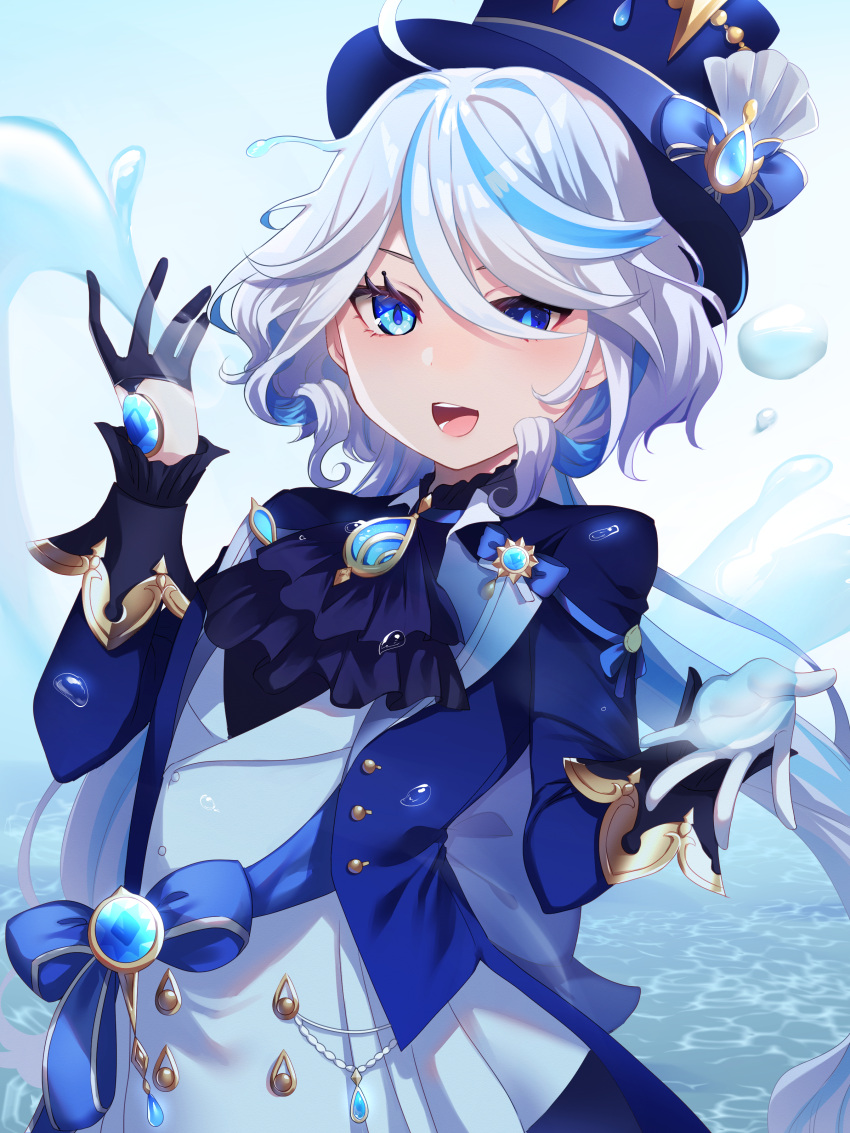 Safebooru - 1girl absurdres aburai yui ahoge ascot black ascot black gloves blue eyes blue hair ...