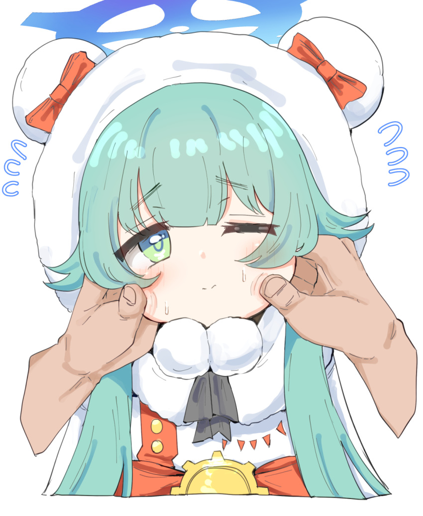 Safebooru - 1girl blue archive cheek pinching closed mouth cropped ...