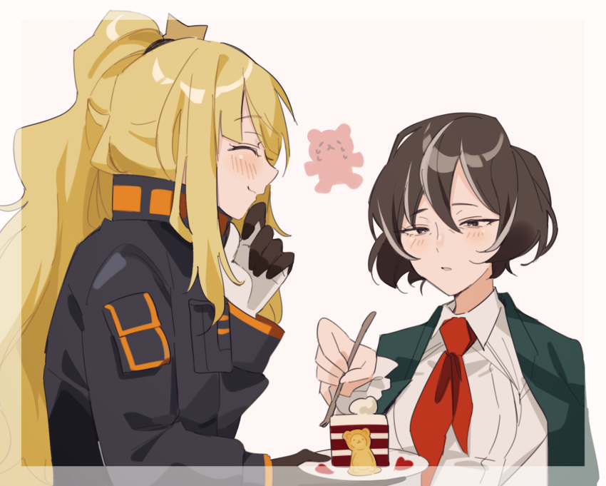 Safebooru - 2girls black eyes black hair black jacket blonde hair blush ...