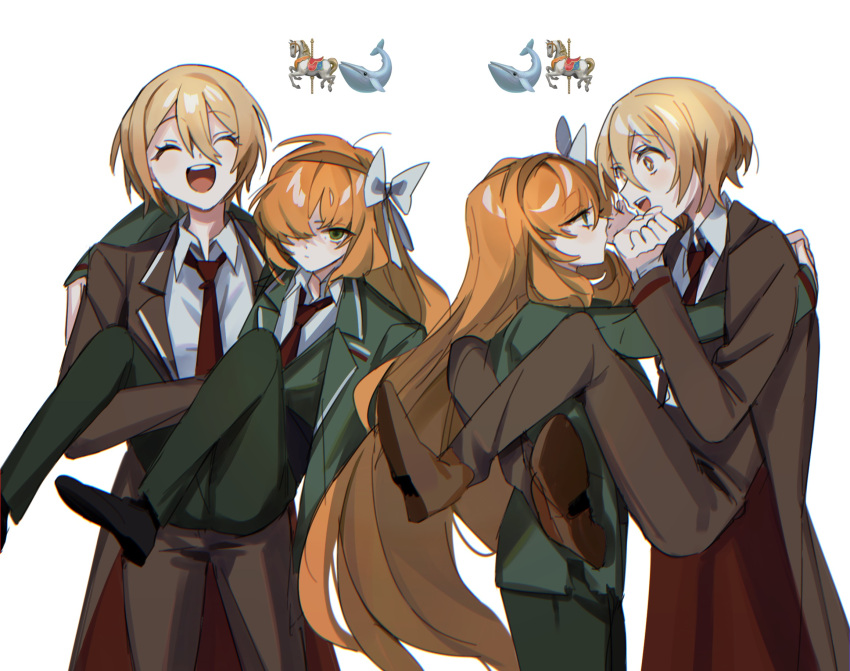 Safebooru - 2girls blonde hair blush brown coat carrying closed eyes ...