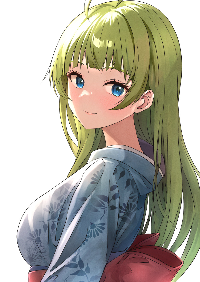 Safebooru 1girl Absurdres Ahoge B1ack Illust Blue Eyes Blue Kimono 0499