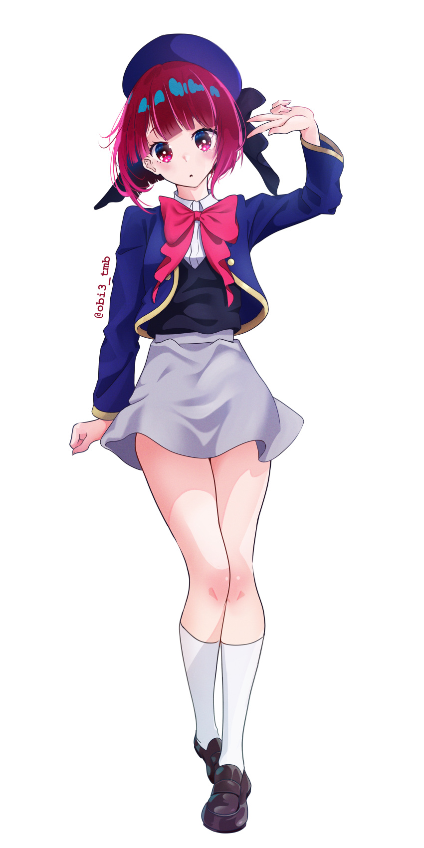 Safebooru - 1girl absurdres arima kana beret black sweater vest blue headwear blue vest bob cut ...