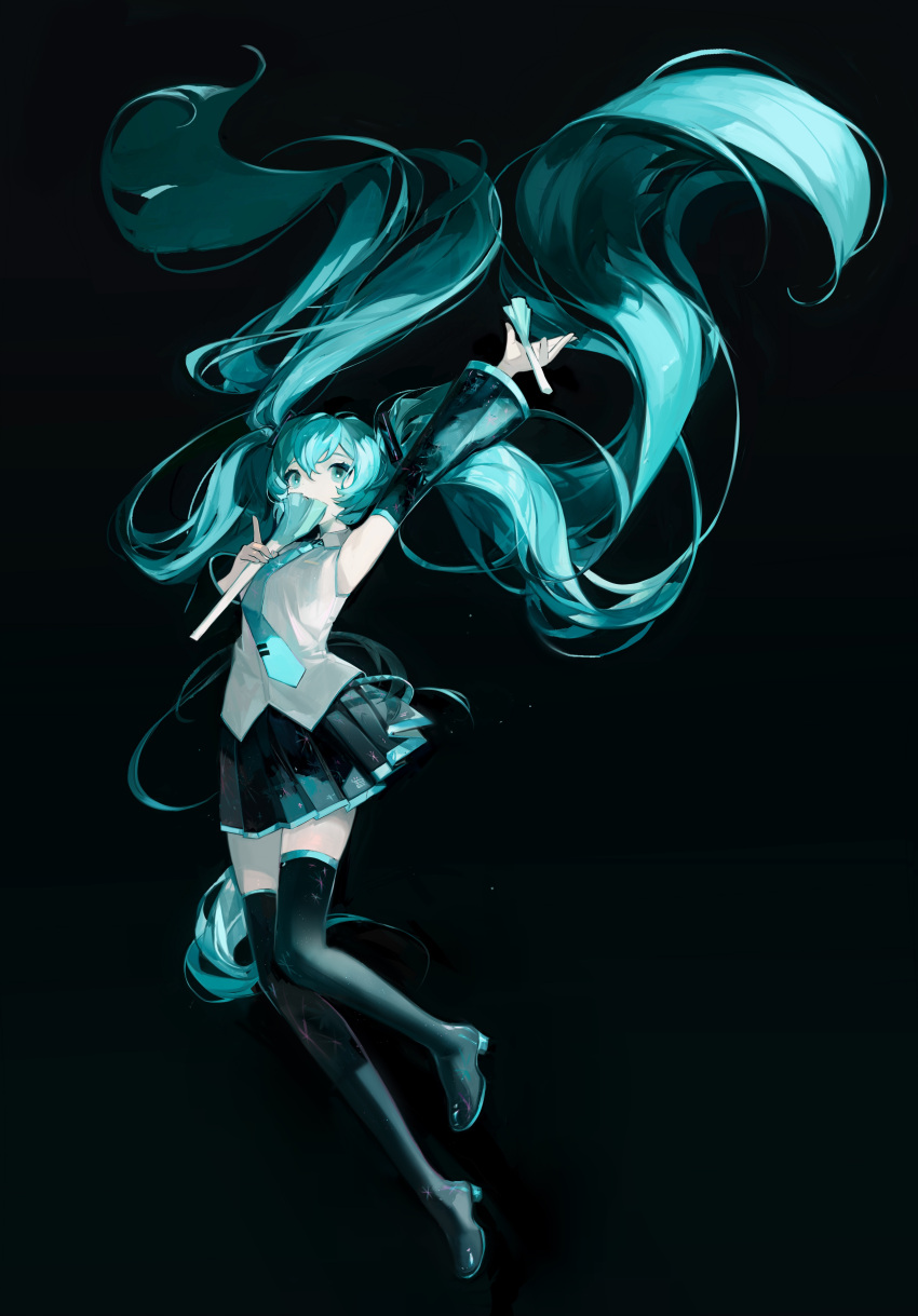 Safebooru - 1girl absurdly long hair absurdres aqua eyes aqua hair aqua necktie arm up armpits ...