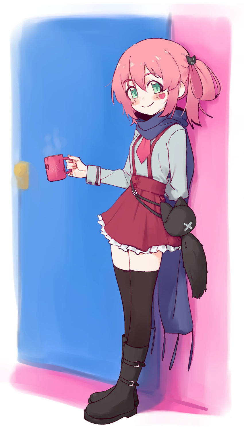 Safebooru - 1girl absurdres against wall arm behind back ascot black footwear black thighhighs ...