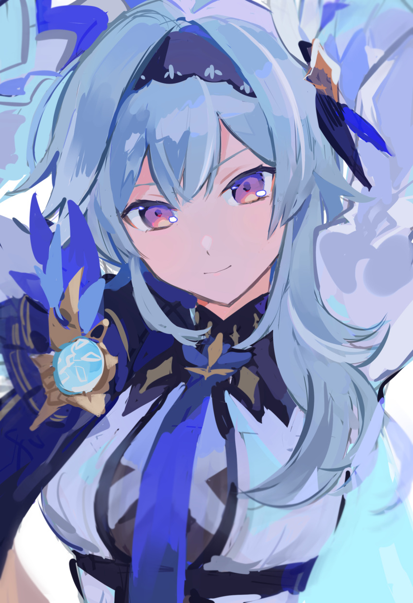 Safebooru - 1girl arms up blue hair blue hairband blue necktie closed ...