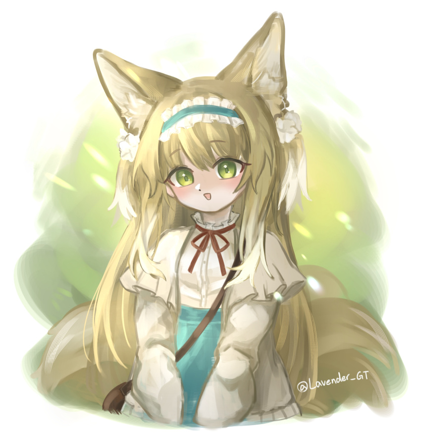 Safebooru - 1girl animal ear fluff animal ears aqua hairband aqua skirt arknights artist name ...