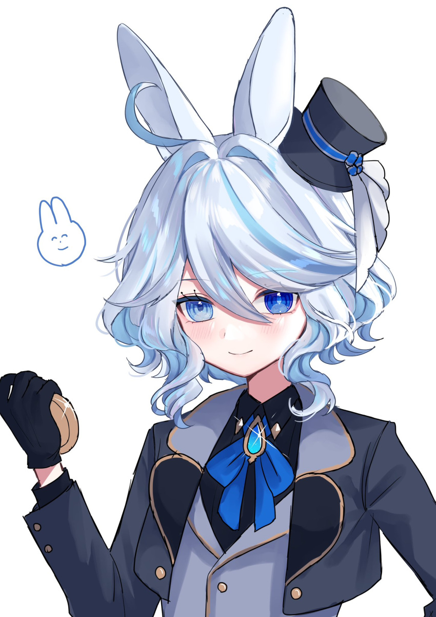 Safebooru - 1girl ahoge animal ears black gloves black headwear black jacket blue bow blue ...