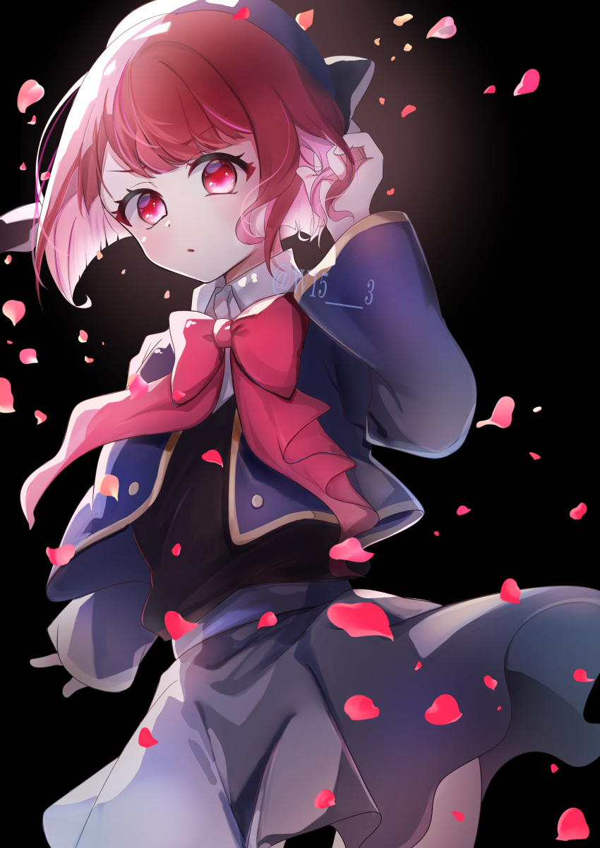 Safebooru - 1girl absurdres arima kana beret black background black sweater vest blue headwear ...