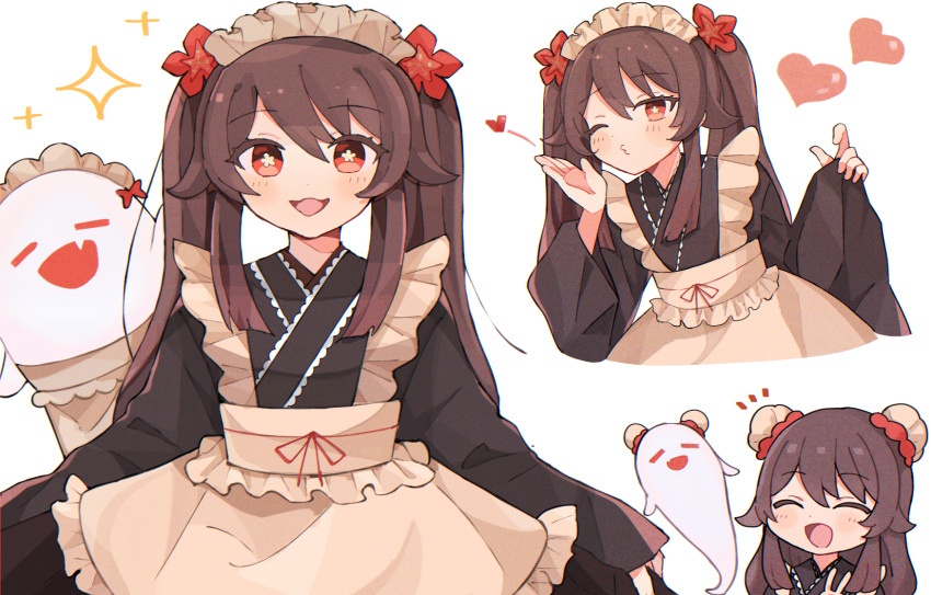 Safebooru - 1girl ^ ^ alternate costume apron black dress blush boo tao (genshin impact) brown ...