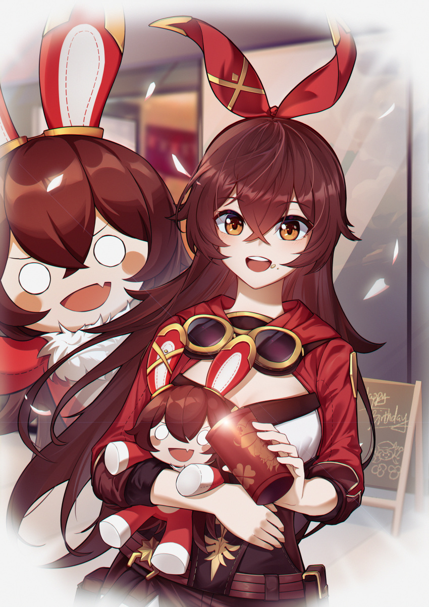 Safebooru - 1girl :d absurdres amber (genshin impact) baron bunny (genshin impact) bow bow ...