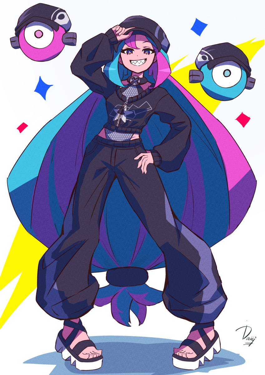 Safebooru - 1girl alternate costume black headwear black pants black sweater blue hair character ...