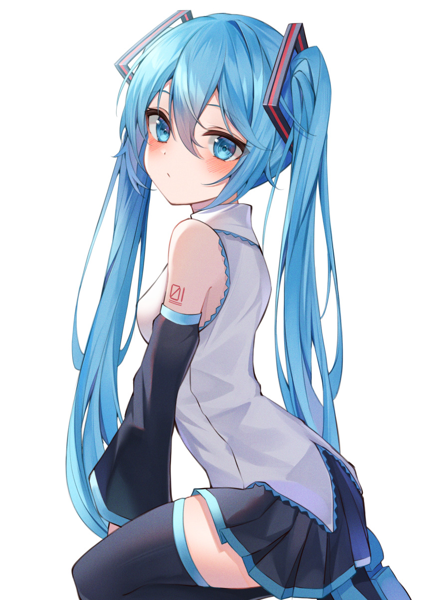 Safebooru - 1girl absurdres black footwear black skirt black sleeves blue eyes blue hair boots ...