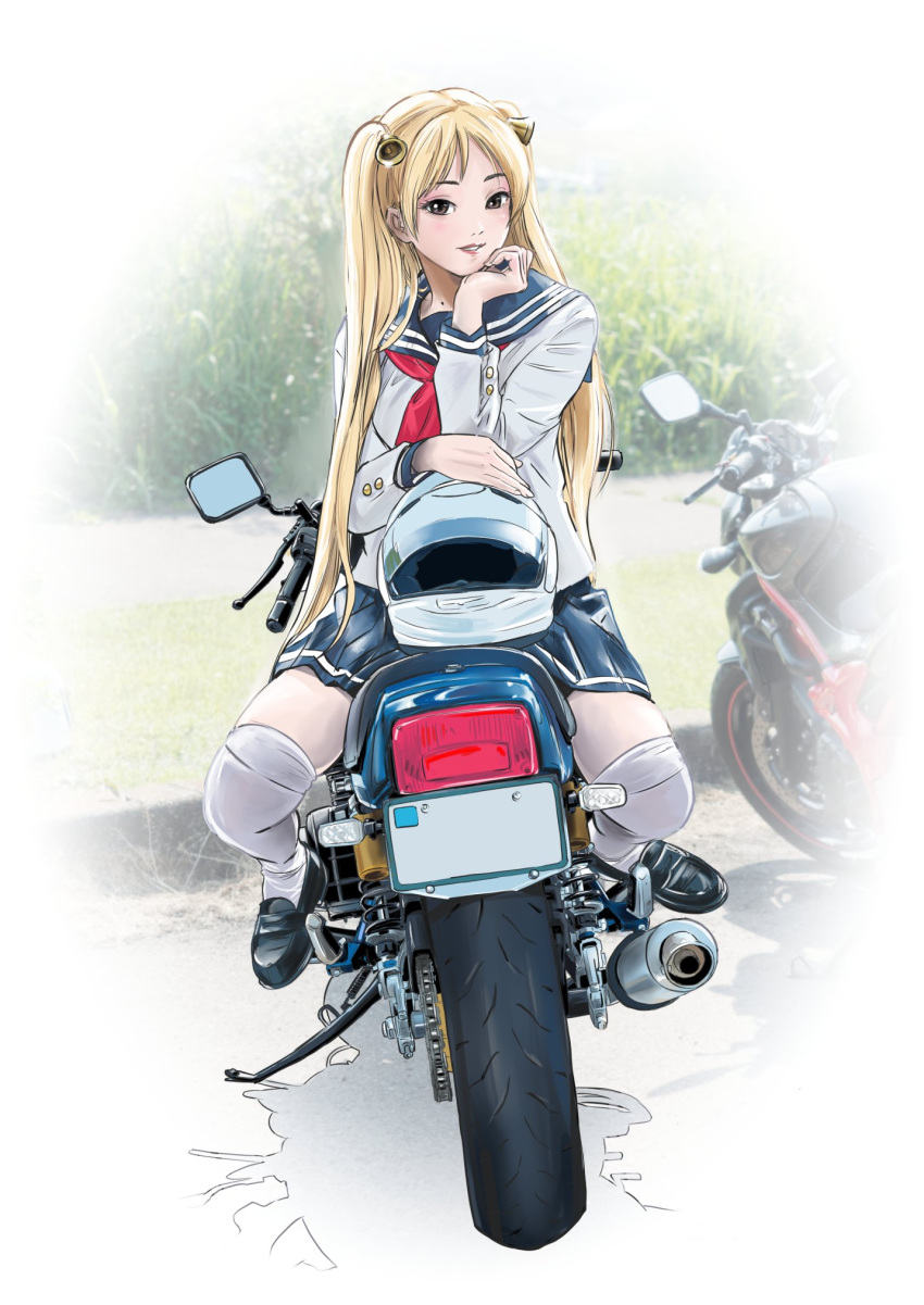 Safebooru - 1girl bakuon!! black footwear blonde hair blue sailor ...