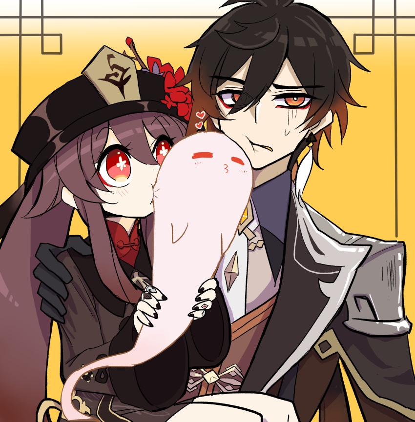 Safebooru - 1boy 1girl absurdres black gloves black hair black nails boo tao (genshin impact ...